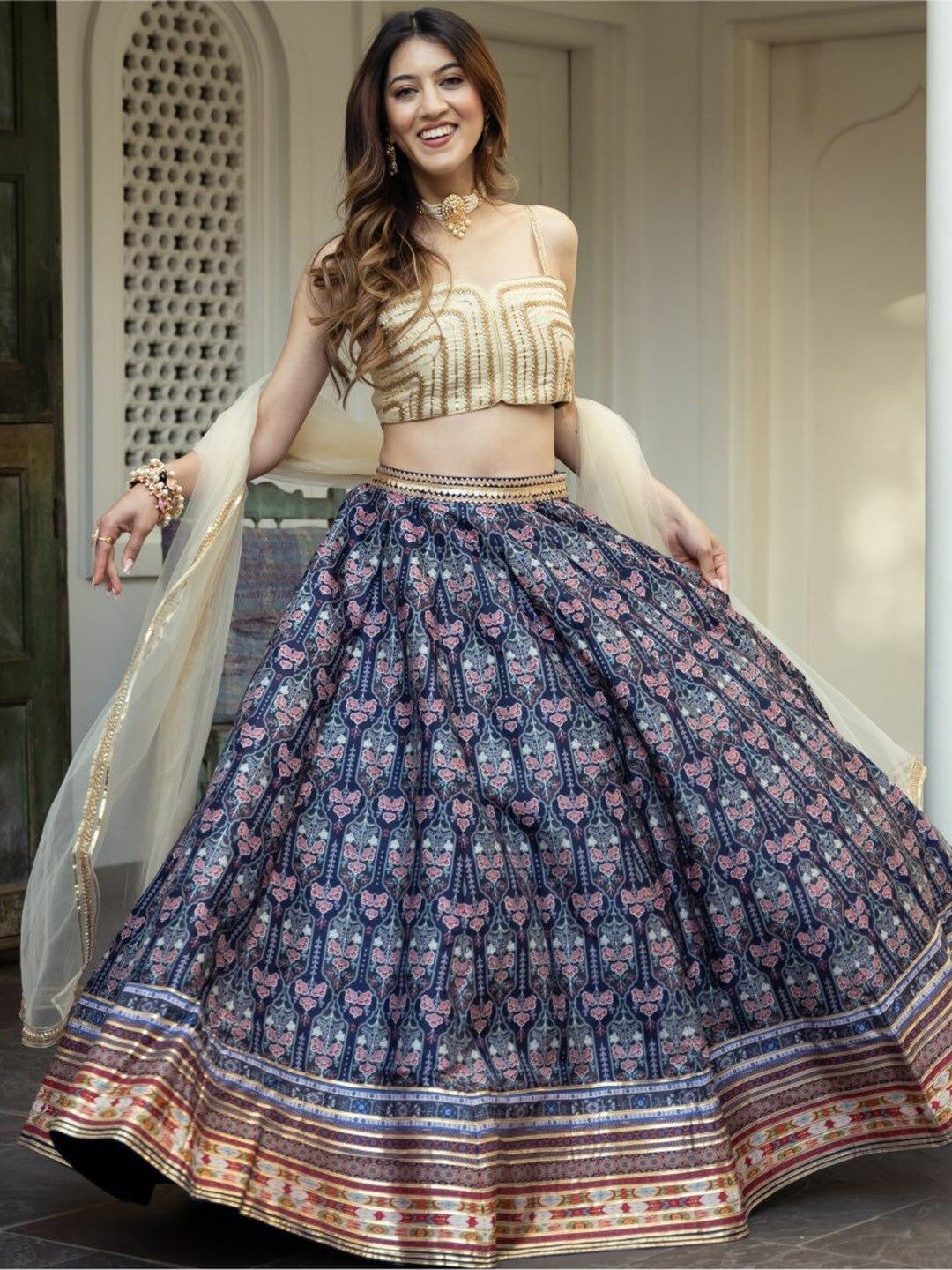 Blue lehenga choli for women or girls Digital Print with Gota Patti Wo